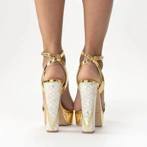 FREYA ROSE Tyra Ankle Strap Platform Pearl Heel Sandal