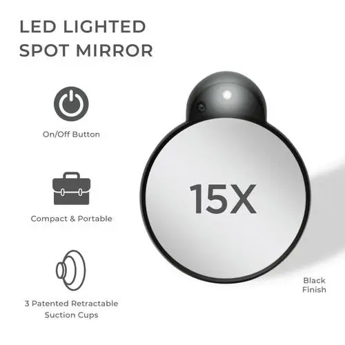ZADRO Lighted Compact Mirror With 15x Magnification & Retractable Suction Cups