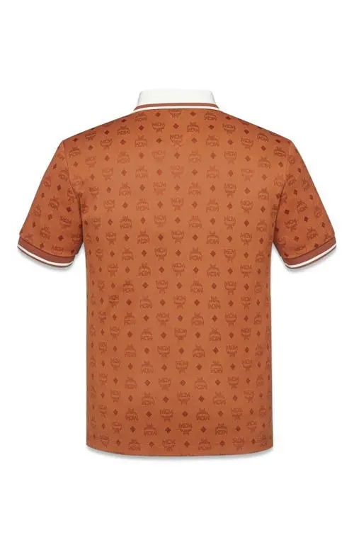 Mcm Piqué Polo In Monogram Jacquard - Brown