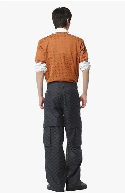 Mcm Piqué Polo In Monogram Jacquard - Brown