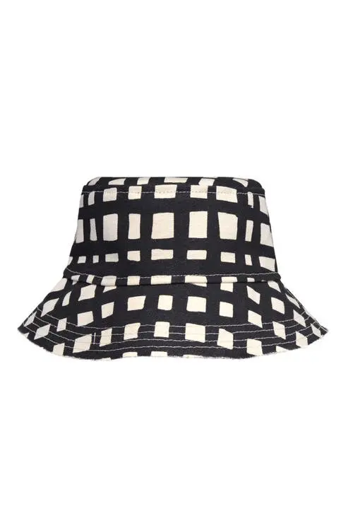 DANCE HAPPY Grid Printed Bucket Hat - Black