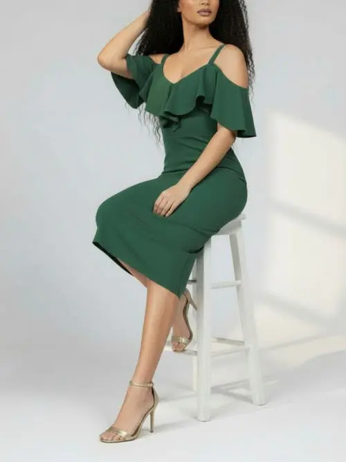 Rachel Rachel Roy Marcella Off The Shoulder Ruffle Midi Dress - Spruce