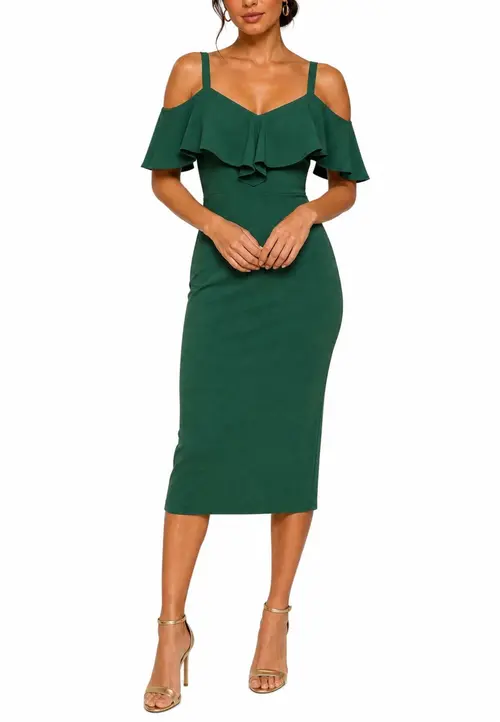 Rachel Rachel Roy Marcella Off The Shoulder Ruffle Midi Dress - Spruce