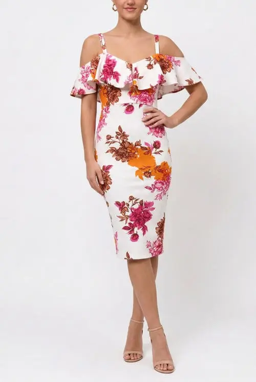 Rachel Rachel Roy Marcella Printed Off-the-shoulder Ruffle Midi Dress - Pink Orange Floral