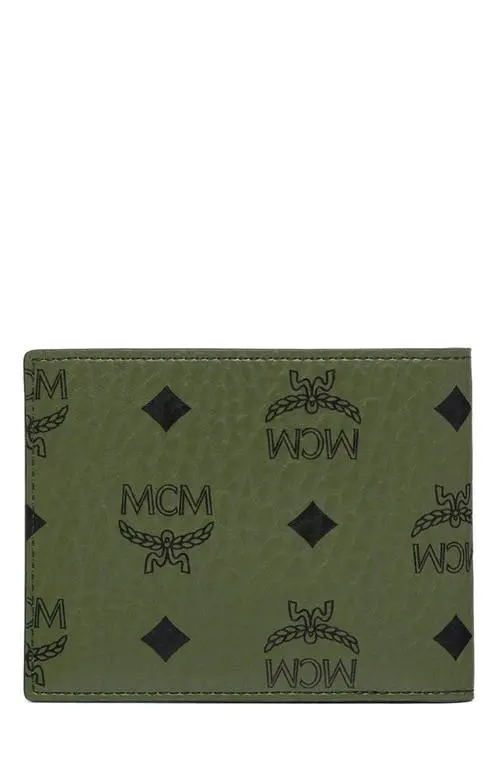 Mcm Aren Bifold Wallet W/ Card Case In Visetos - Green