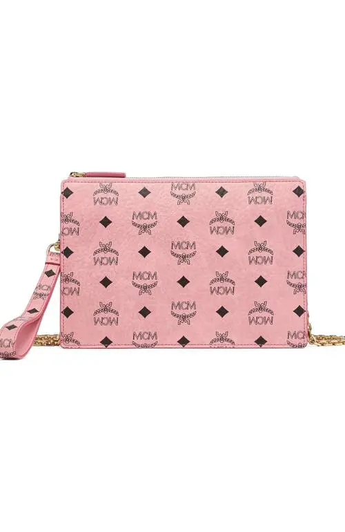 Mcm Wristlet Standing Pouch With Chain Strap - Pink