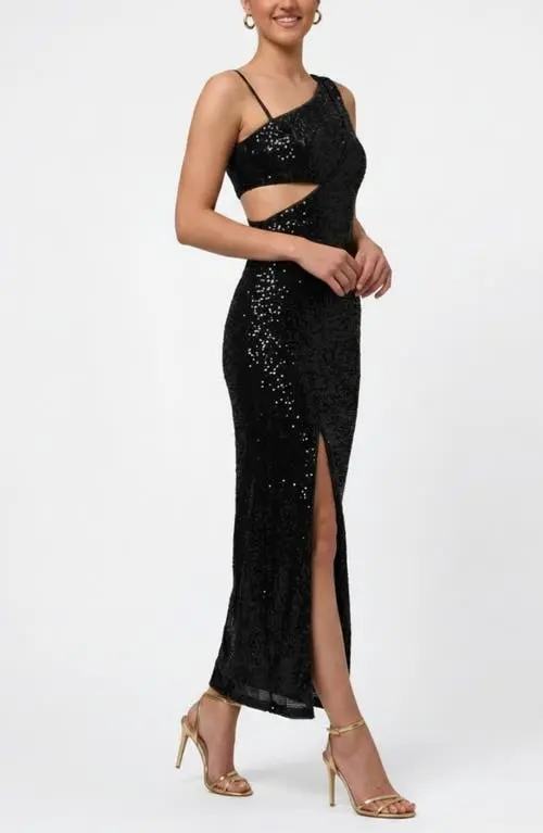 rachel roy black sequin dress Rachel Roy Sequin Cutout Gown Shimmering in