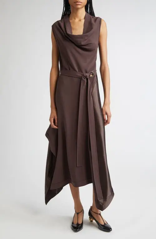 FERRAGAMO Belted Asymmetric Satin & Cady Dress