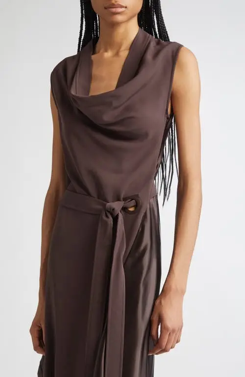 FERRAGAMO Belted Asymmetric Satin & Cady Dress