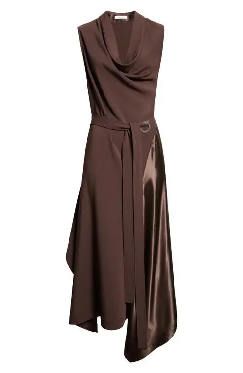 FERRAGAMO Belted Asymmetric Satin & Cady Dress
