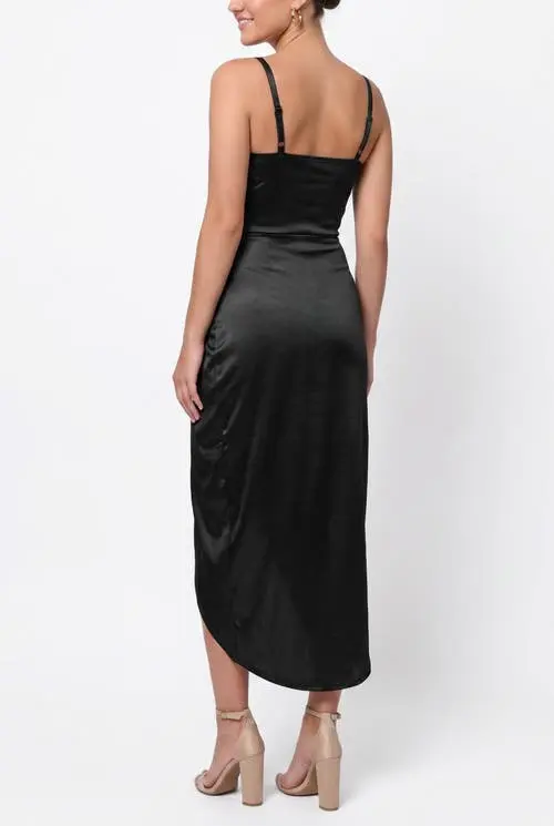 Rachel Rachel Roy Satin Wrap Midi Dress - Black