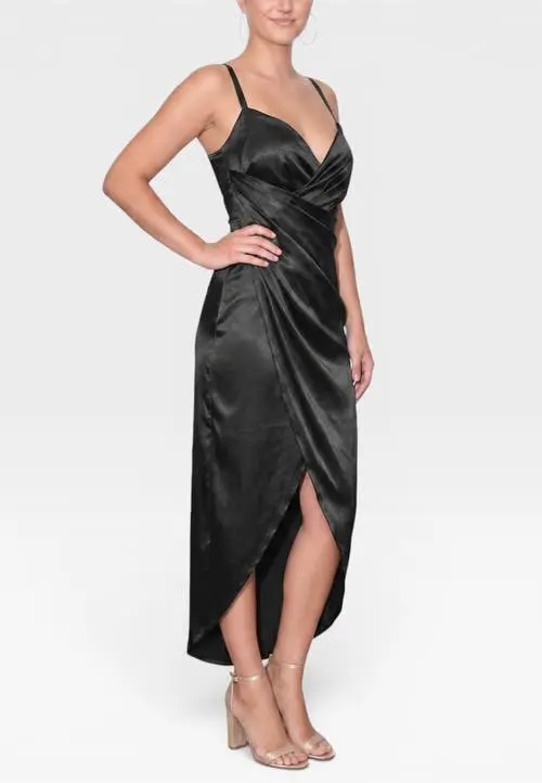 Rachel Rachel Roy Satin Wrap Midi Dress - Black