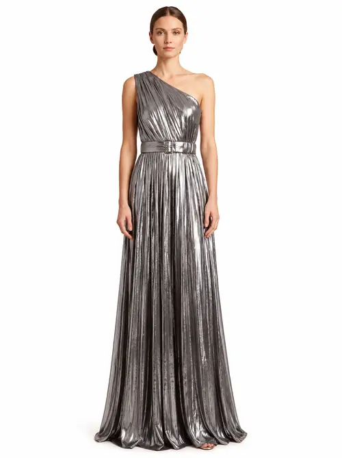 LARA NEW YORK Long Sleeve Lace Gown With Overskirt And High Neck - Olive
