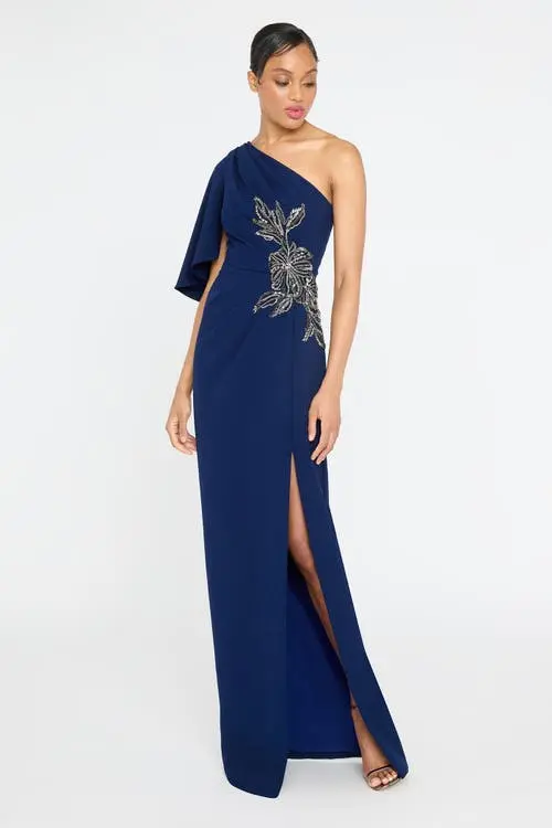 Theia Giuliana Crepe Column Gown