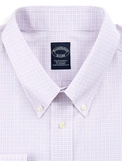 Brooks Brothers Big & Tall Non-iron Grid Patterned Dress Shirt - Peach