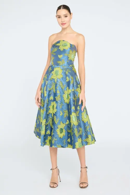 Theia Dara Scallop Strapless Dress