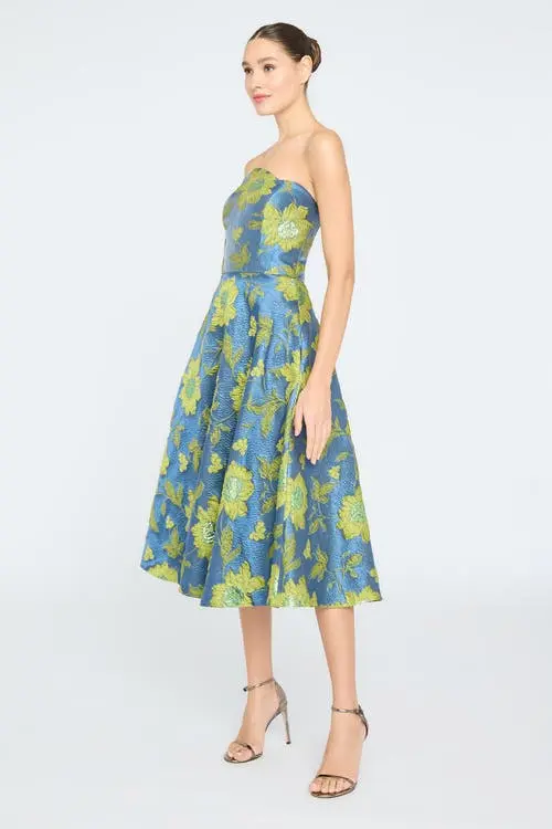 Theia Dara Scallop Strapless Dress