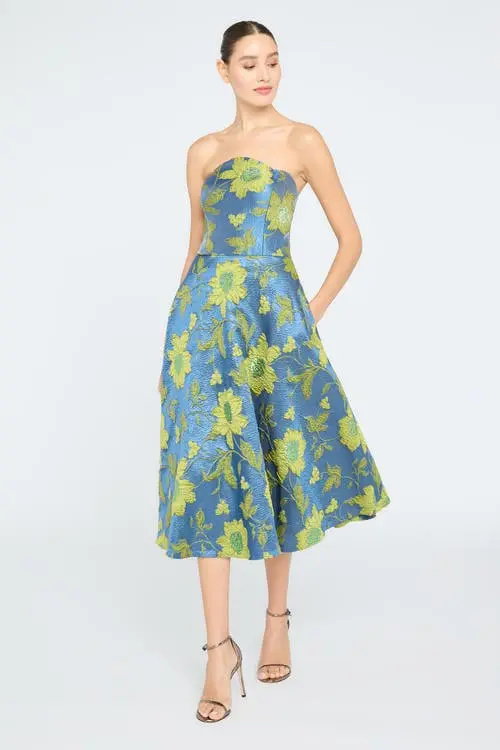 Theia Dara Scallop Strapless Dress