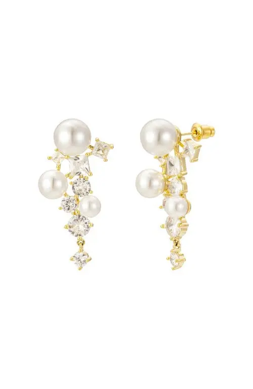 UNTAMED PETALS Alexandra Pearl And Crystal Drop Earrings - Gold