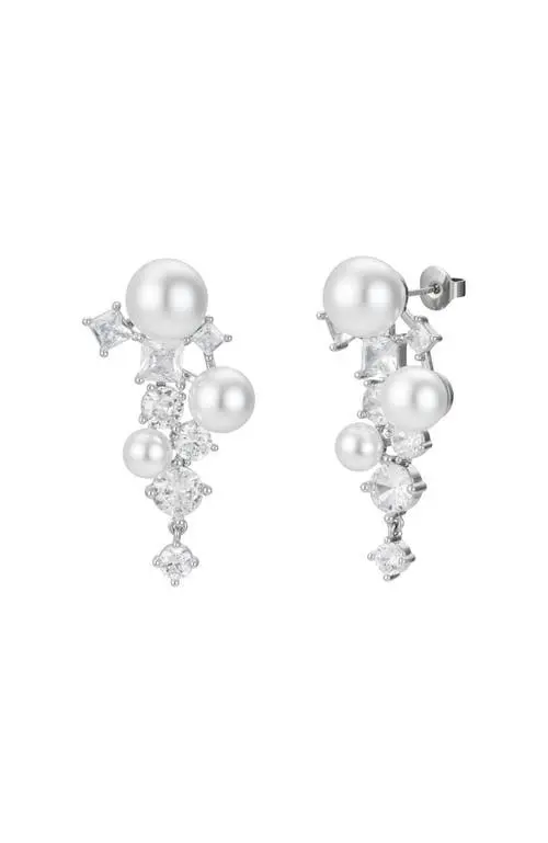 UNTAMED PETALS Alexandra Pearl And Crystal Drop Earrings - Silver