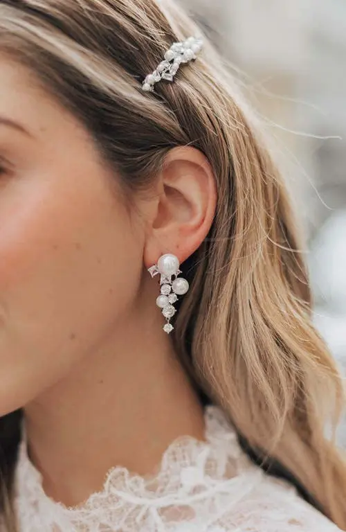 UNTAMED PETALS Alexandra Pearl And Crystal Drop Earrings - Silver