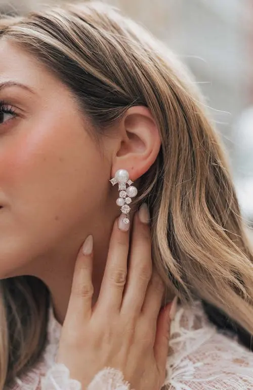 UNTAMED PETALS Alexandra Pearl And Crystal Drop Earrings - Silver