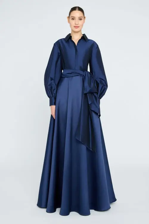 Theia Frieda Shirtdress Gown - Navy