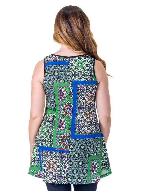 24SEVEN COMFORT APPAREL Casual Print Scoop Neck Tank Top