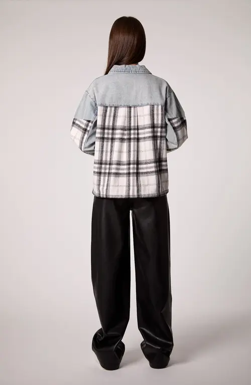 BLUE REVIVAL Plaid And Denim Shacket - Grey Plaid/ibiza