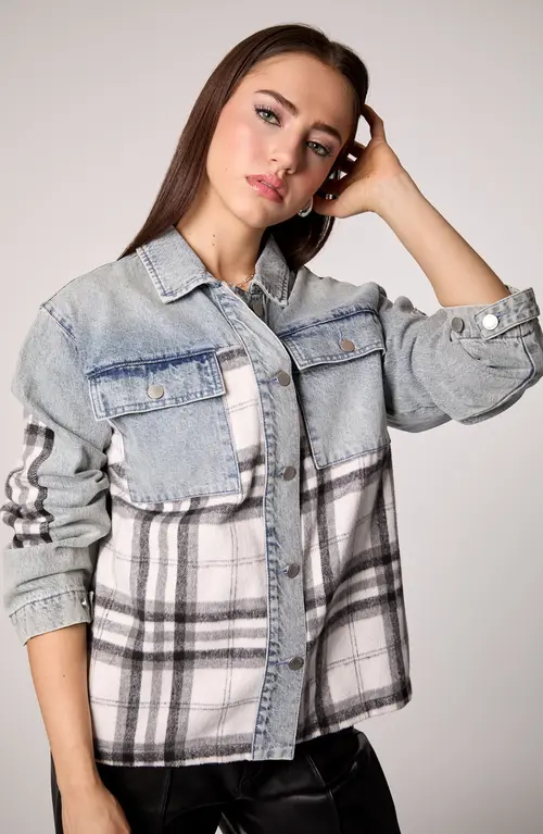 BLUE REVIVAL Plaid And Denim Shacket - Grey Plaid/ibiza