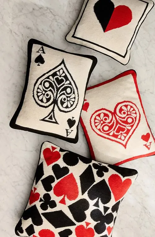 Jonathan Adler Ace Needlepoint Pillow - Red/cream