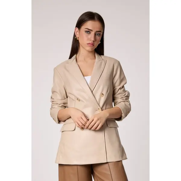 BLUE REVIVAL Double Breasted Oversized Blazer - Bone