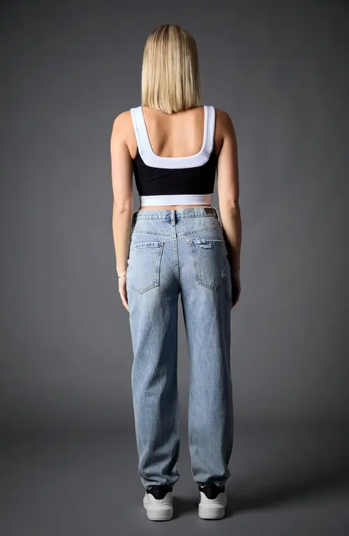 BLUE REVIVAL Plaid Patchwork Straight Leg Jeans - Ibiza Patchwork