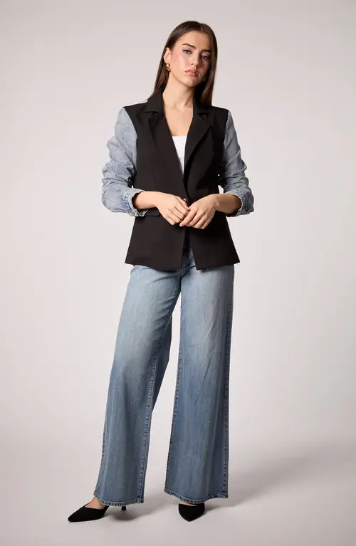 BLUE REVIVAL Mixed Media Blazer - Black/medium Denim