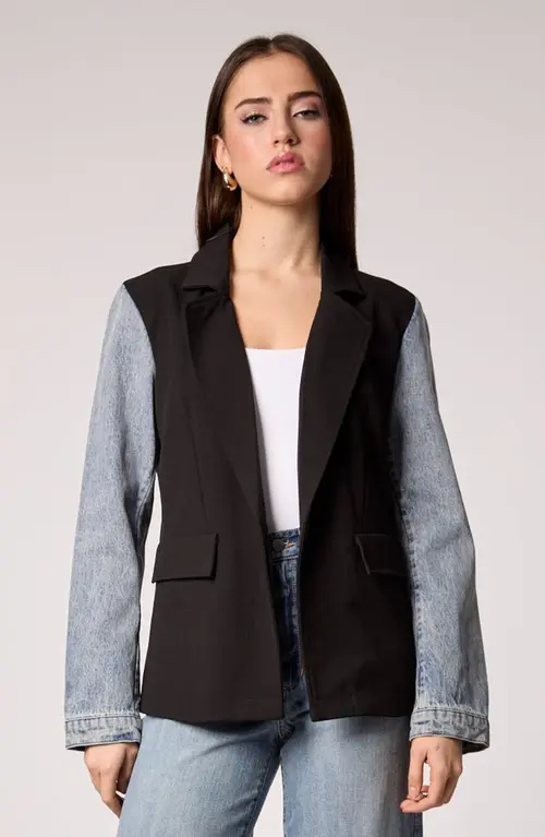 BLUE REVIVAL Mixed Media Blazer - Black/medium Denim