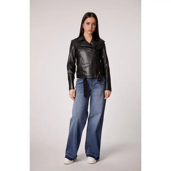 BLUE REVIVAL Classic Moto Vegan Leather Jacket - Black