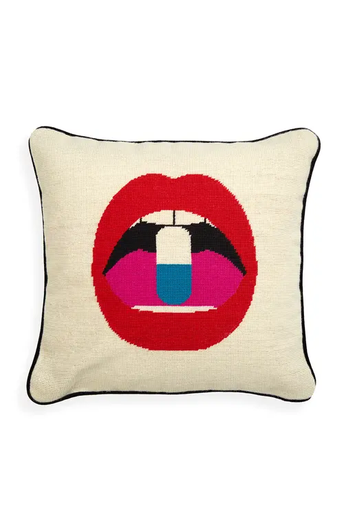 Jonathan Adler Lips Needlepoint Throw Pillow - Lips Full Dose