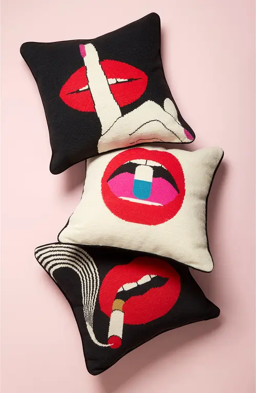 Jonathan Adler Lips Needlepoint Throw Pillow - Lips Full Dose