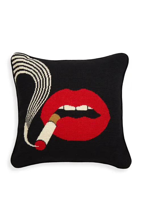 Jonathan Adler Lips Needlepoint Throw Pillow - Lips Smolder