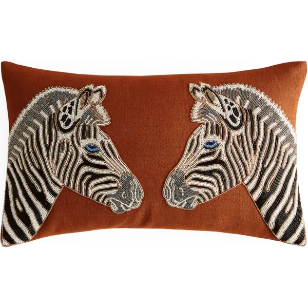 Jonathan Adler Zebra Beaded Pillow - Brown