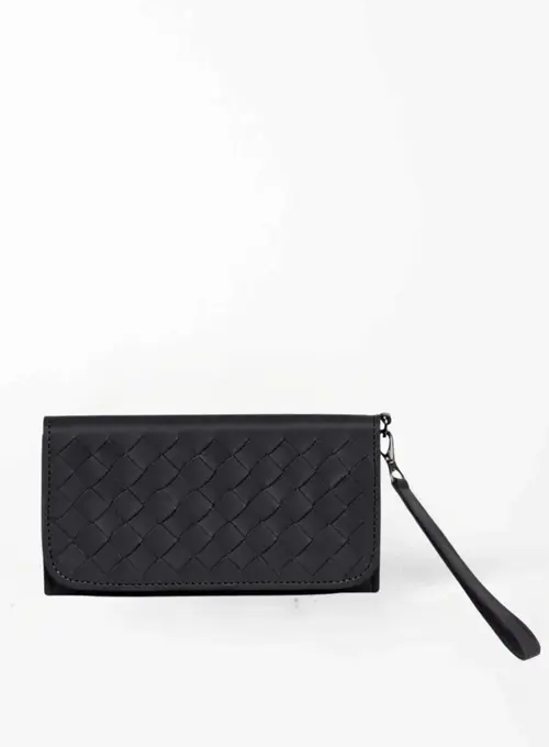 DEUX MAINS Woven Wristlet Wallet - Black