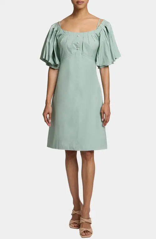 Santorelli Dylan A-line Cotton Shift Dress With Lantern Sleeves