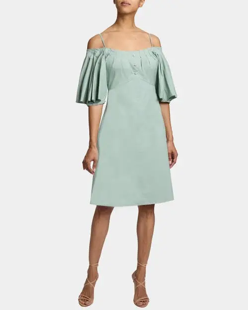 Santorelli Dylan A-line Cotton Shift Dress With Lantern Sleeves - Ocean Mist
