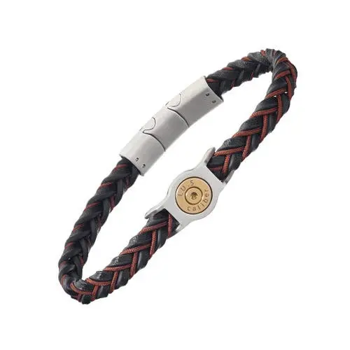LINK UP Braided Leather Bracelet With Stainless Steel Detail - Black