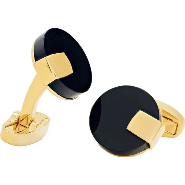 LINK UP Obsidian Disc With Gold Tab Cufflinks - Black