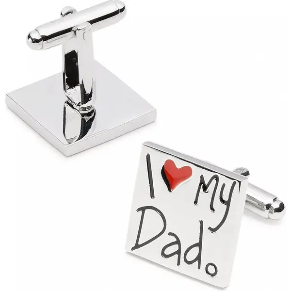 LINK UP I Heart My Dad Cufflinks With Red Enamel Accent - Silver