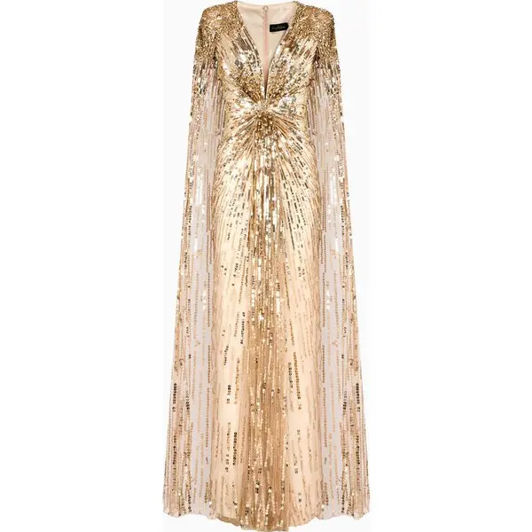 Jenny Packham Sequin-embellished Gown With Cape Sleeves - Illusion