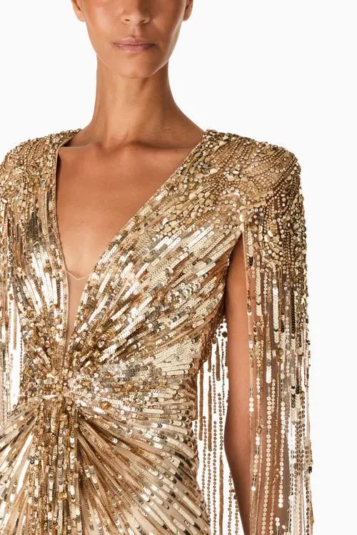 Jenny Packham Sequin-embellished Gown With Cape Sleeves - Illusion