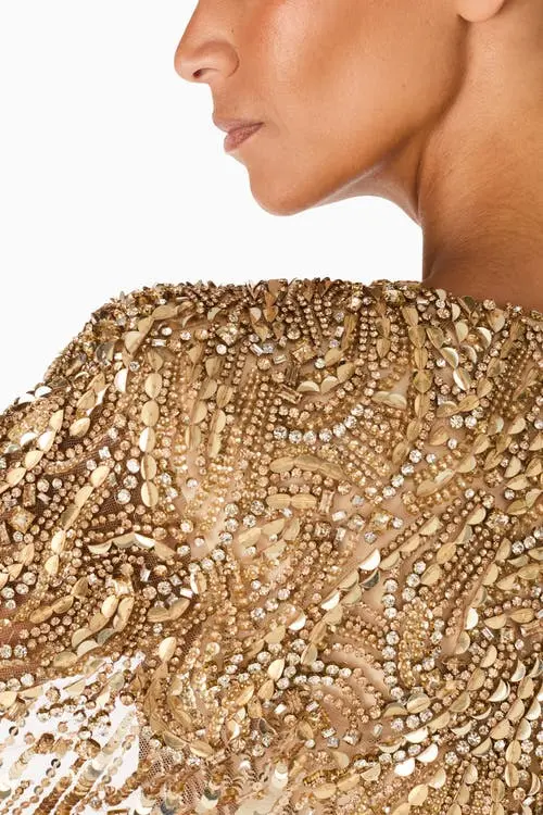Jenny Packham Sequin-embellished Gown With Cape Sleeves - Illusion