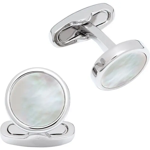 LINK UP Round Mother Of Pearl Cufflinks In Silver Tone Setting - White